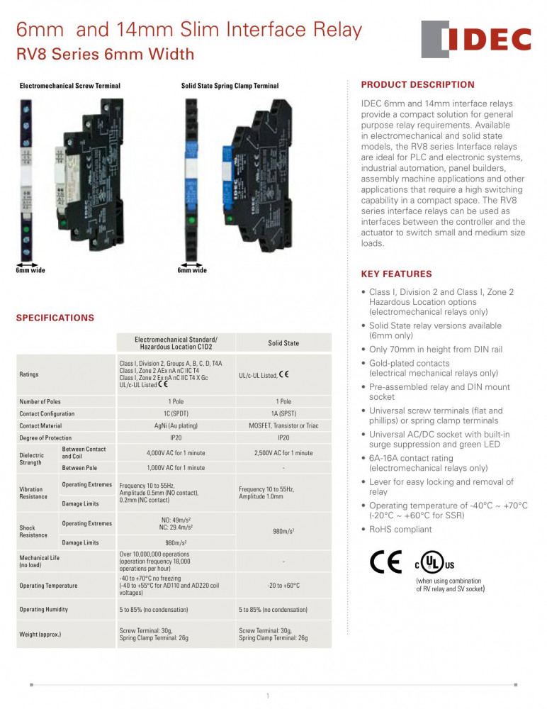 IDEC RV8 documentation page 1