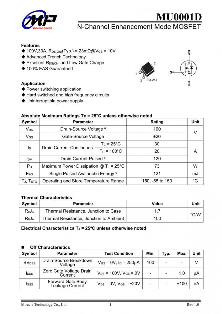MU0001D datasheet page 1