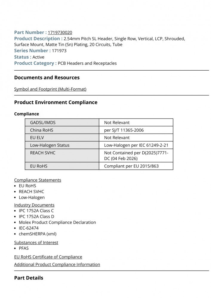 MOLEX 1719730020 technical document page 1