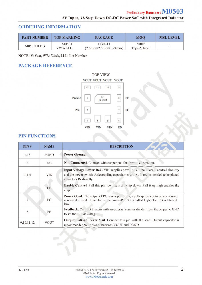 M0503 datasheet page 2