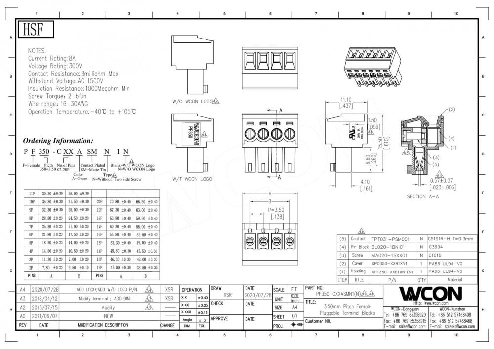 PF350-C02ASMN1 Wcon technical drawing