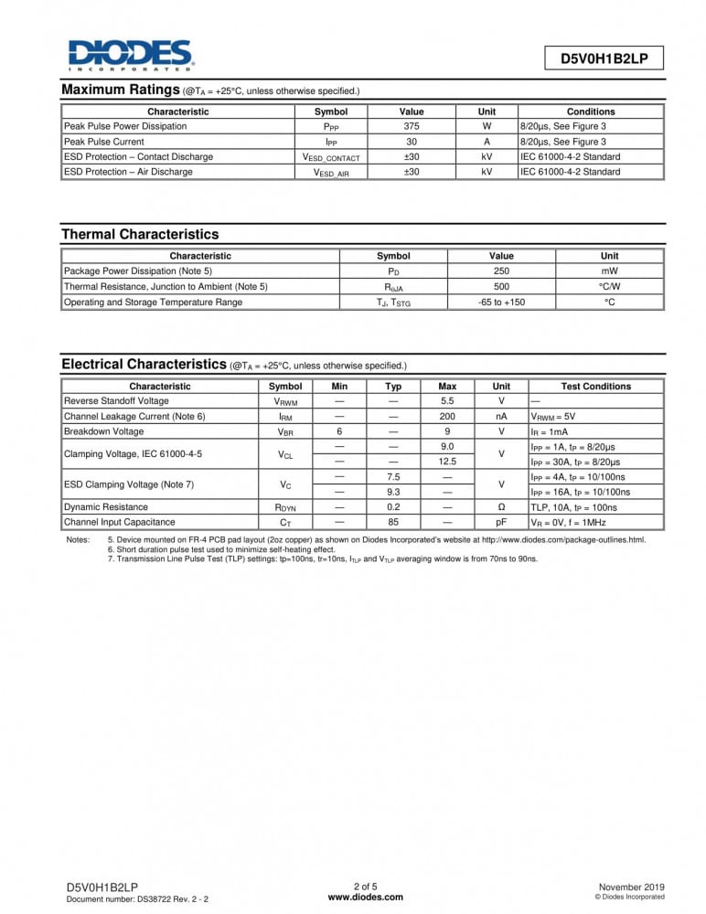 D5V0H1B2LP-7B datasheet page 2