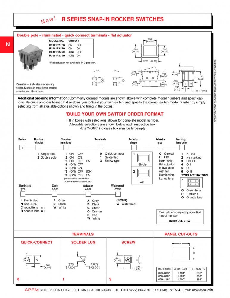APEM R2101C5NBB technical document page 2