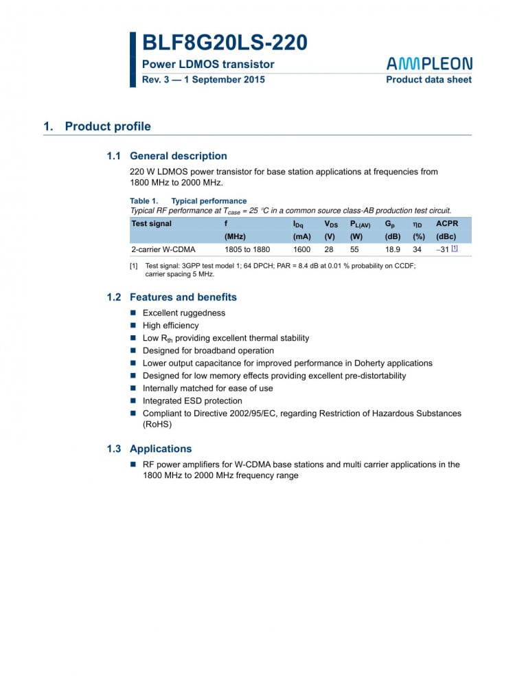 BLF8G20LS-220U datasheet page 1