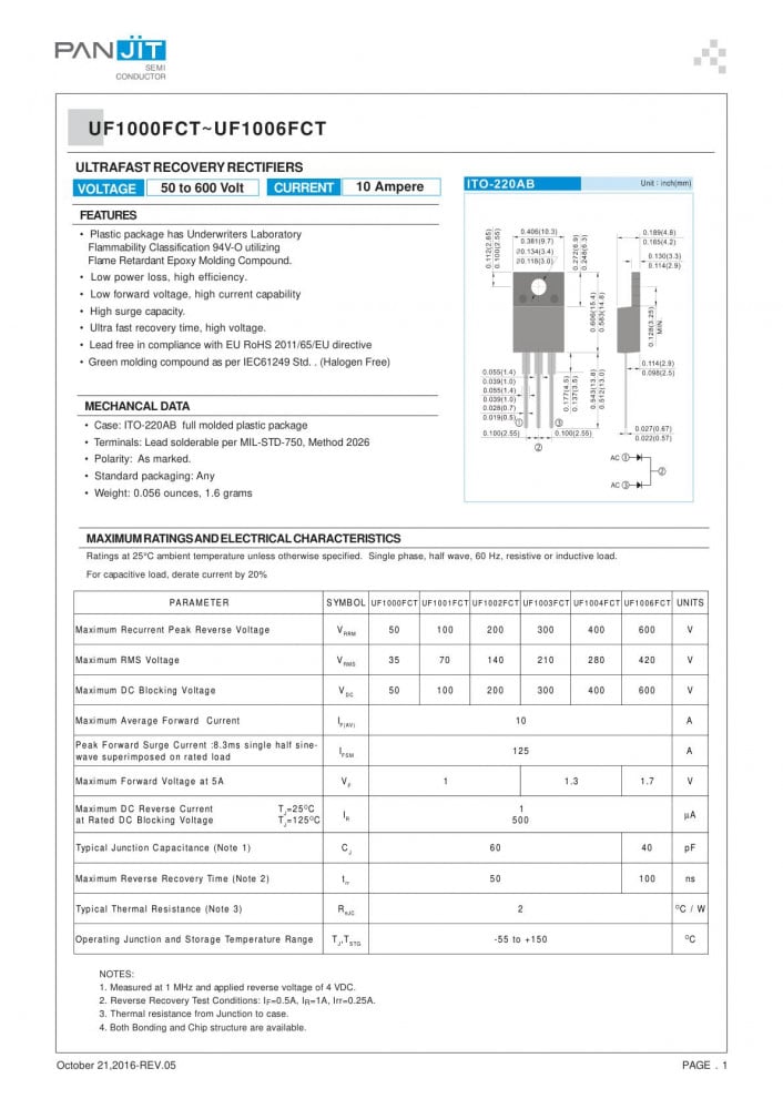 PANJIT UF1004FCT datasheet page 1