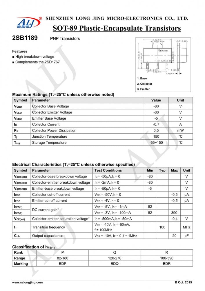 2SB1189 datasheet page 1