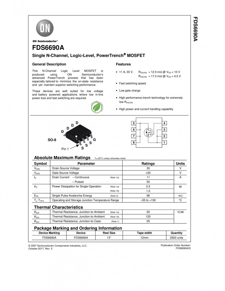 FDS6690A datasheet page 1