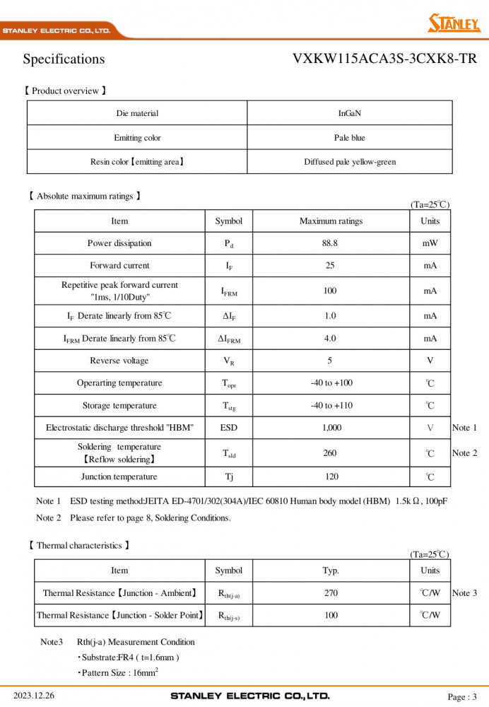STANLEY VXKW115ACA3S-3CXK8 datasheet page 3