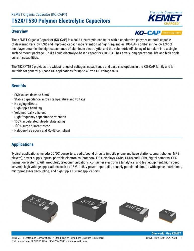 KEMET T520 series datasheet page 1