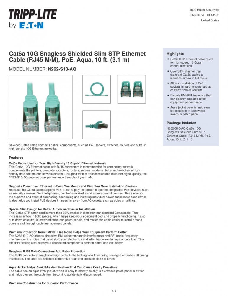 N262-S10-AQ technical document page 1