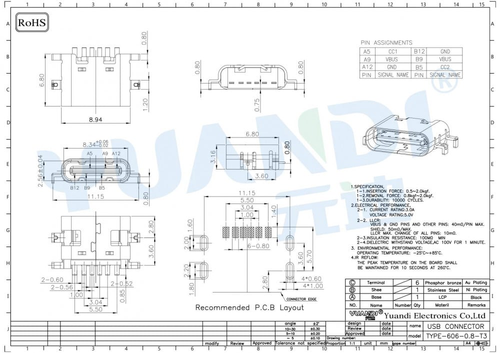 TYPE-606-0.8-T3 technical drawing page 1