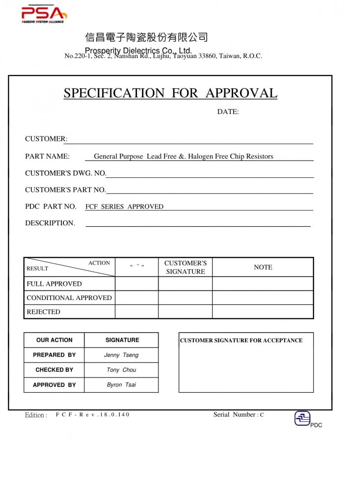 PSA FCF series datasheet page 1