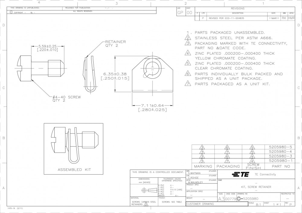 TE Connectivity 5205980 controlled drawing preview