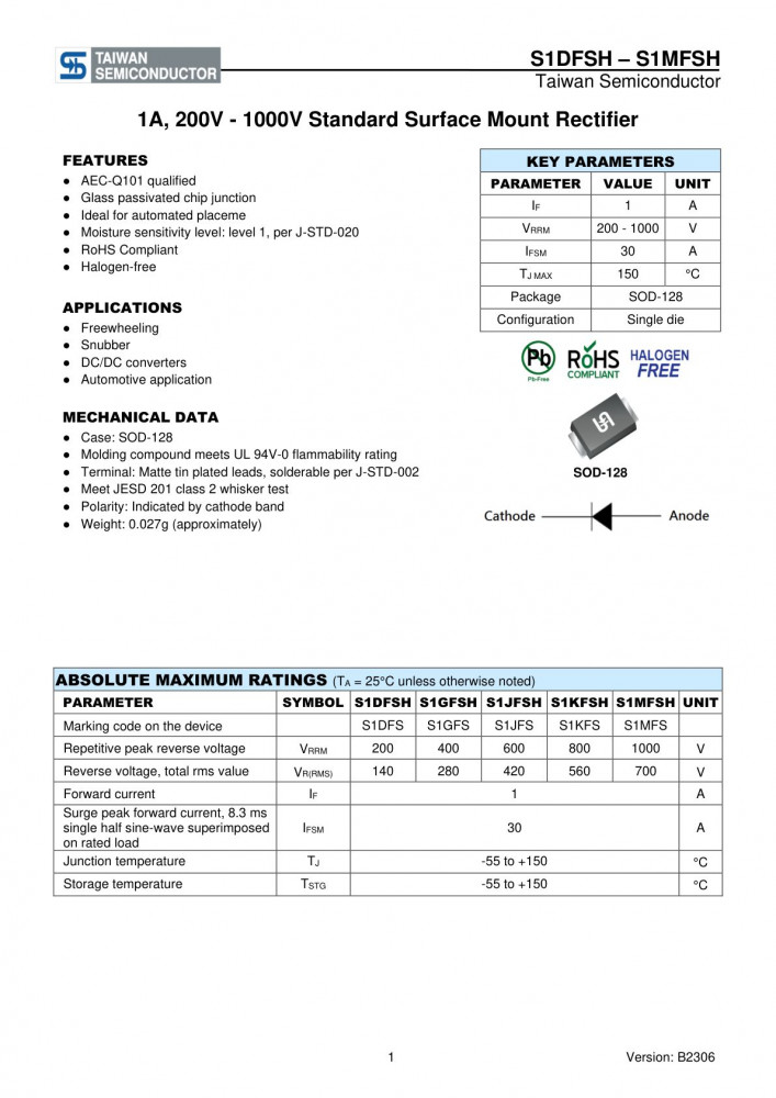 S1DFSH datasheet page 1