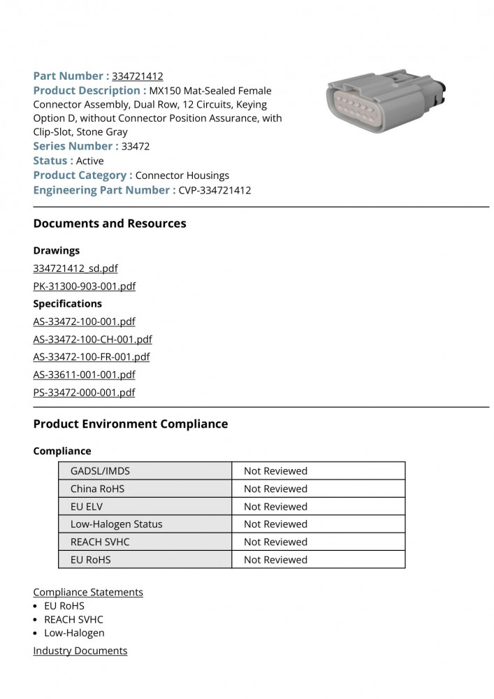 MOLEX 334721412 product document image, page 1