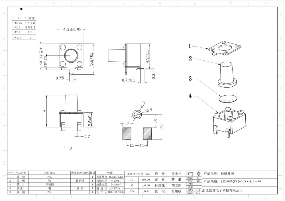CAX TS2306AQCHT specification page 2