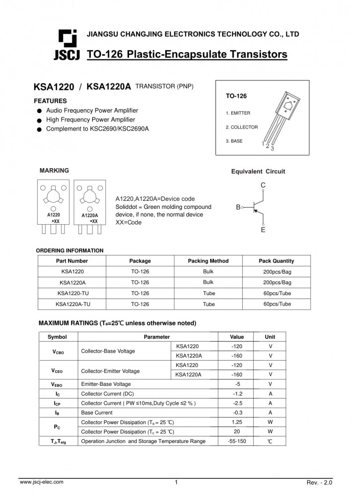 KSA1220A datasheet page 1