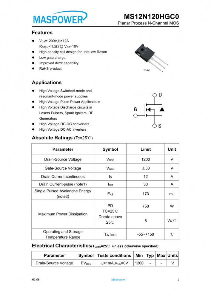 MS12N120HGC0 datasheet page 1