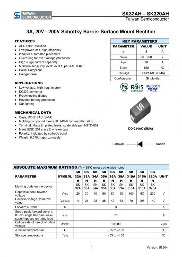 SK33AH datasheet page 1