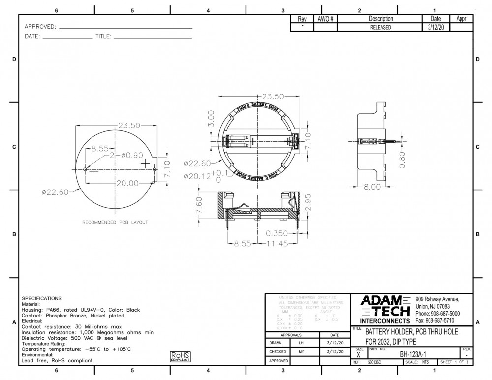 ADAM TECH BH-123A-1 technical drawing preview