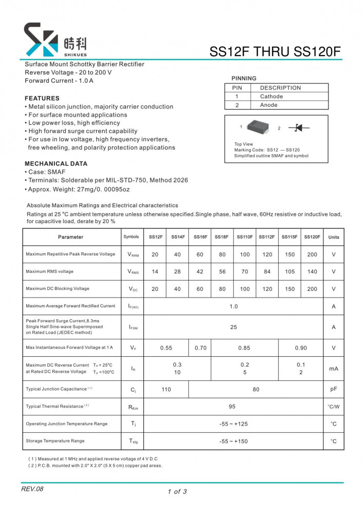SS120F datasheet page 1