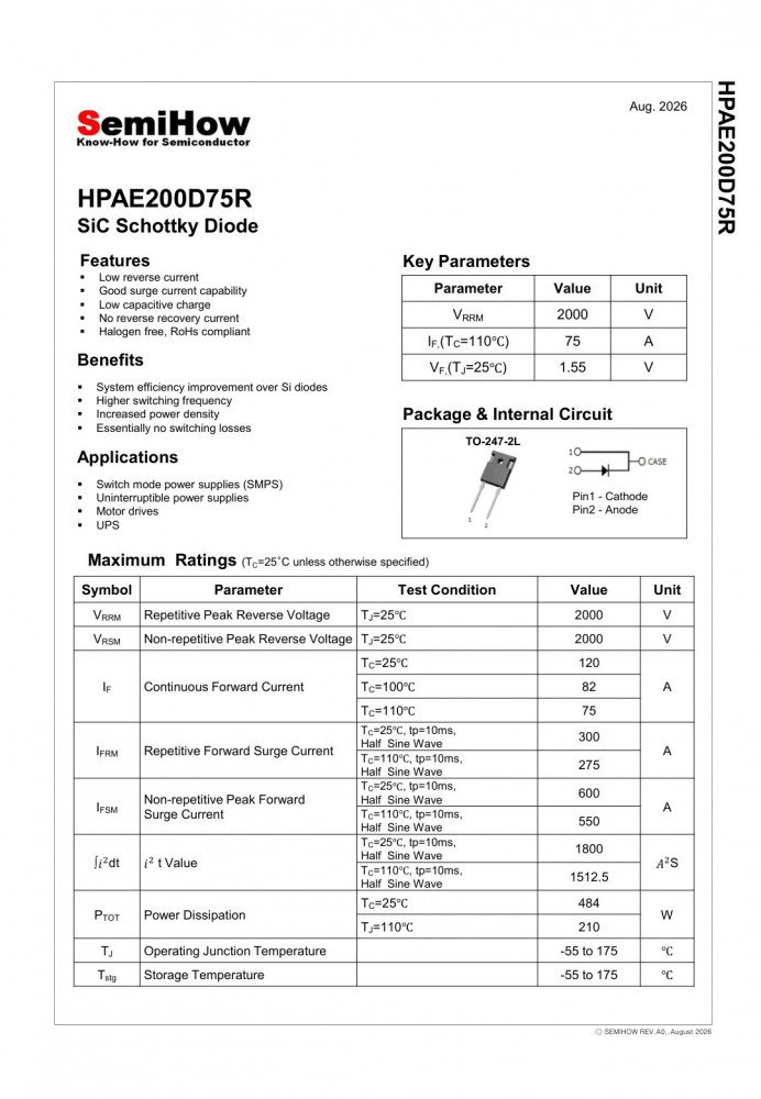 HPAE200D75R datasheet page 1