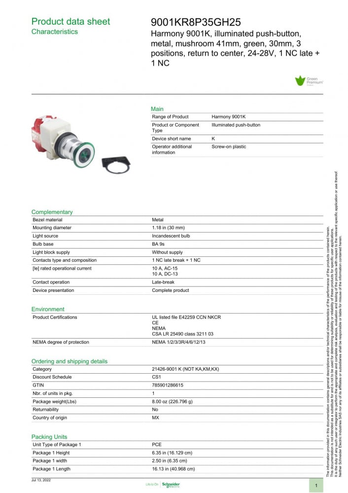 9001KR8P35GH25 technical document page 1