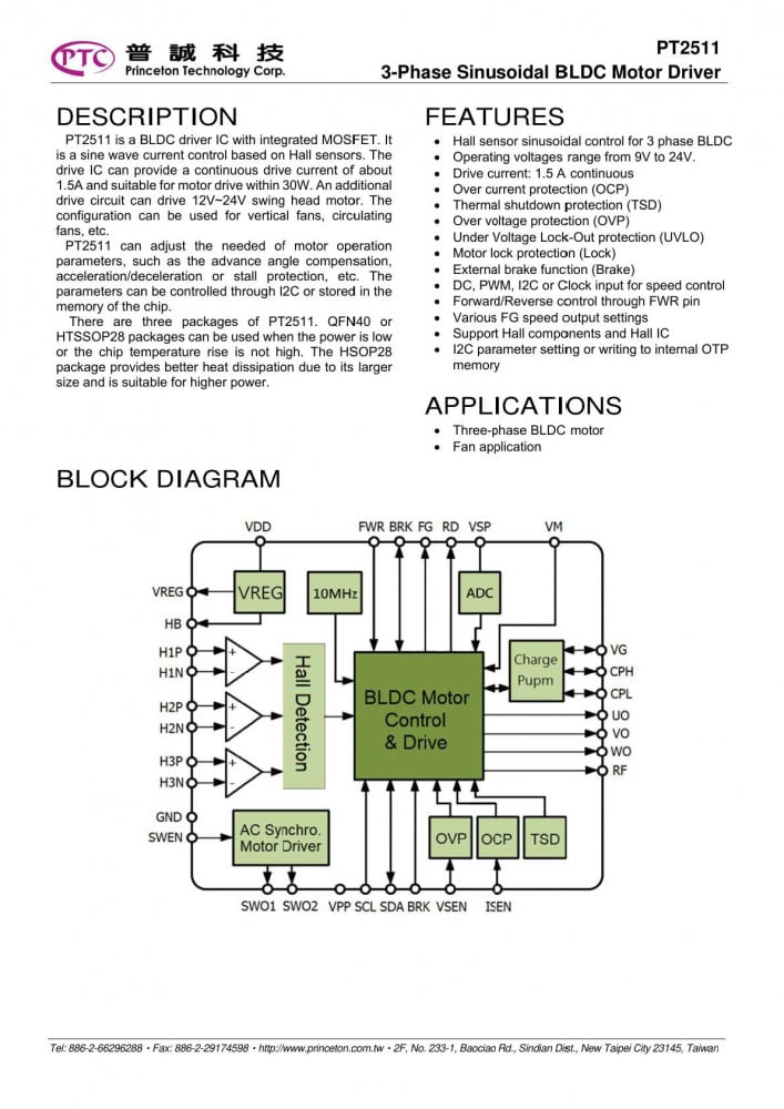 PT2511 technical document page 1