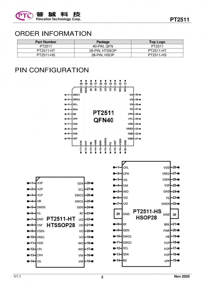 PT2511 technical document page 2