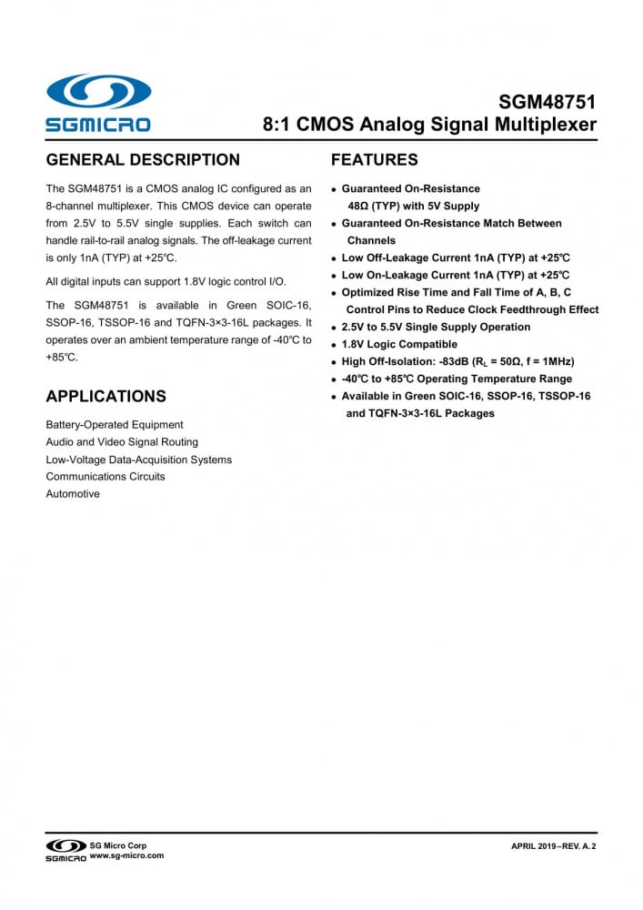 SGM48751 datasheet page 1