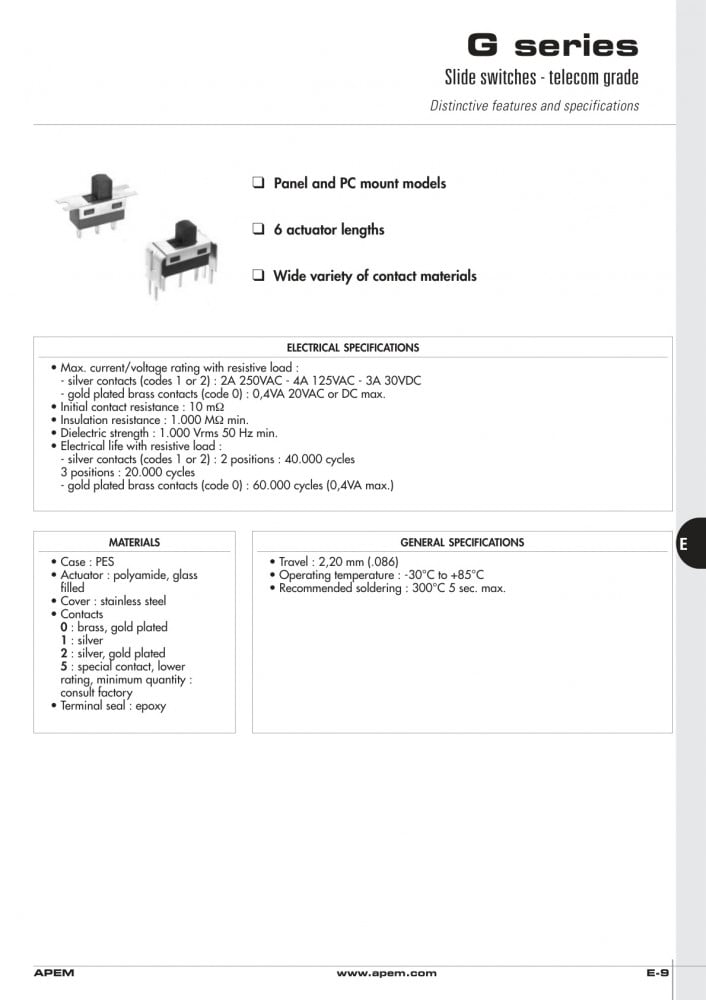 APEM GH39 series datasheet page 1