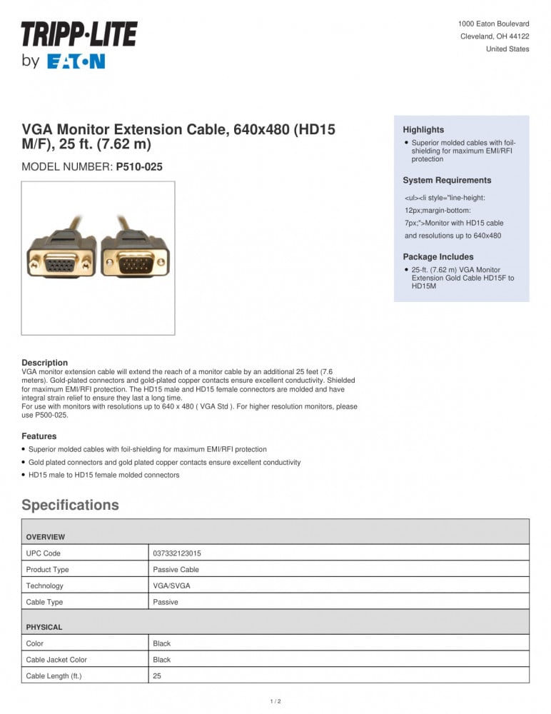 EATON P510-025 technical document page 1