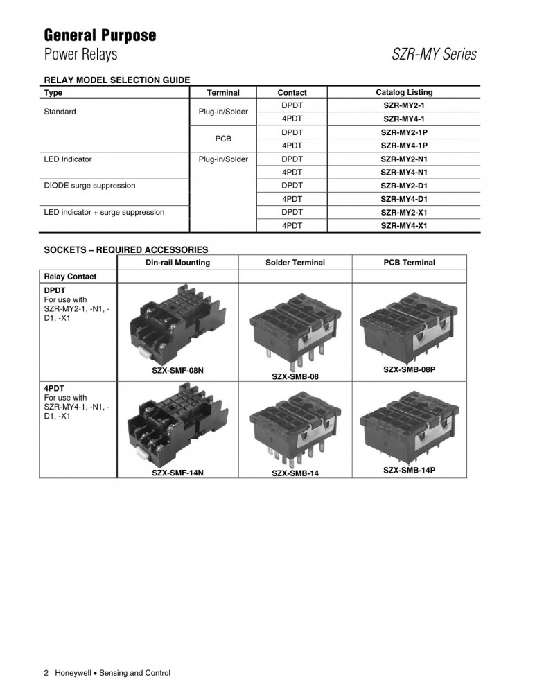 Honeywell SZR-MY Series document page 2