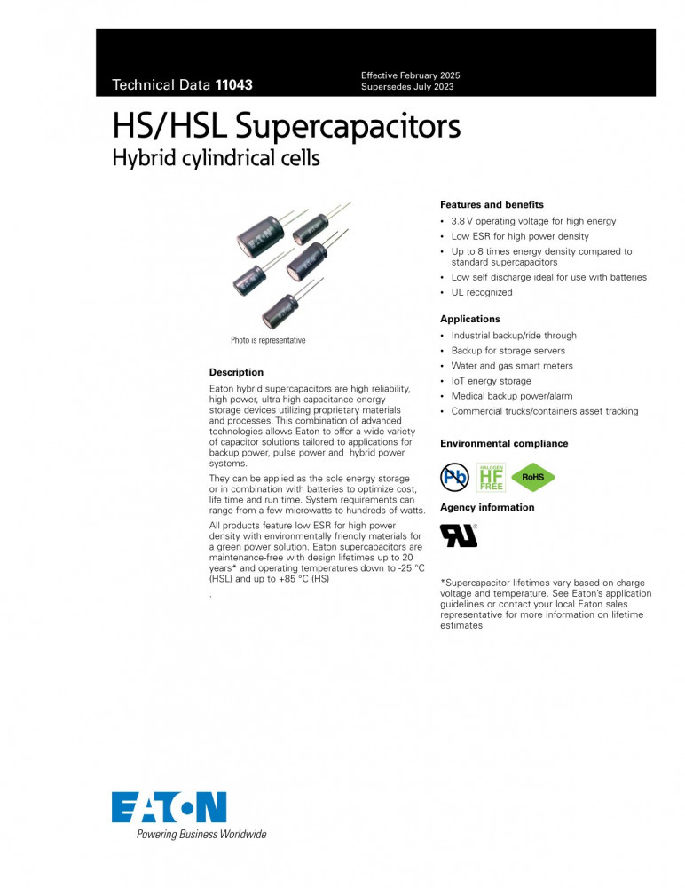 HS/HSL hybrid supercapacitor technical document, page 1