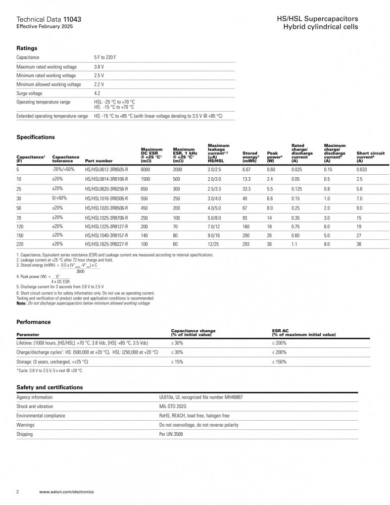 HS/HSL hybrid supercapacitor technical document, page 2