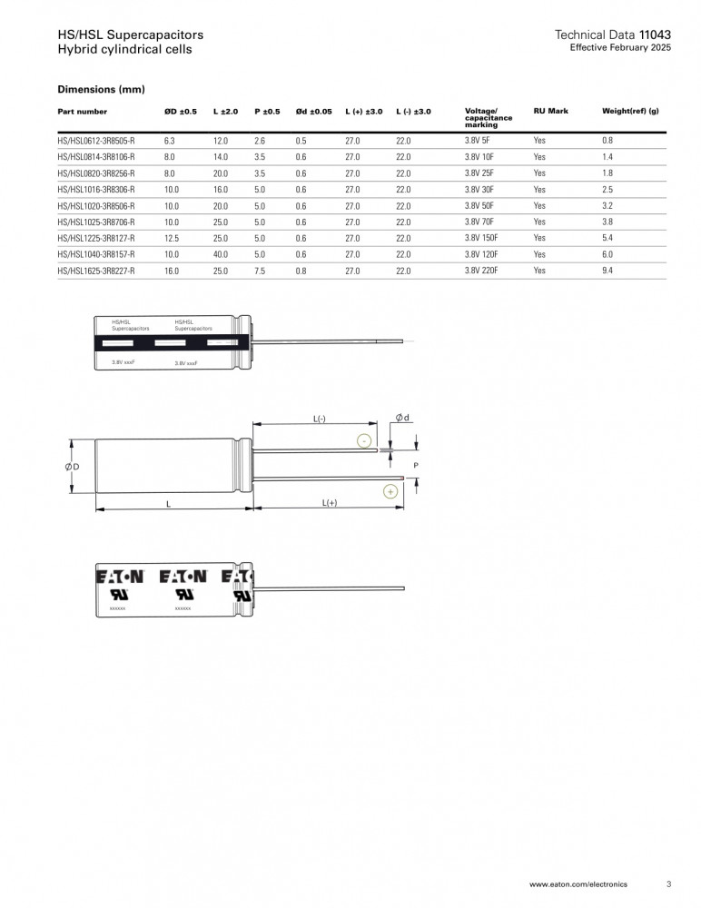 HS/HSL hybrid supercapacitor technical document, page 3