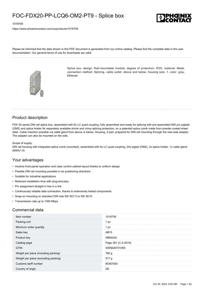 Phoenix Contact 1019709 technical document page 1