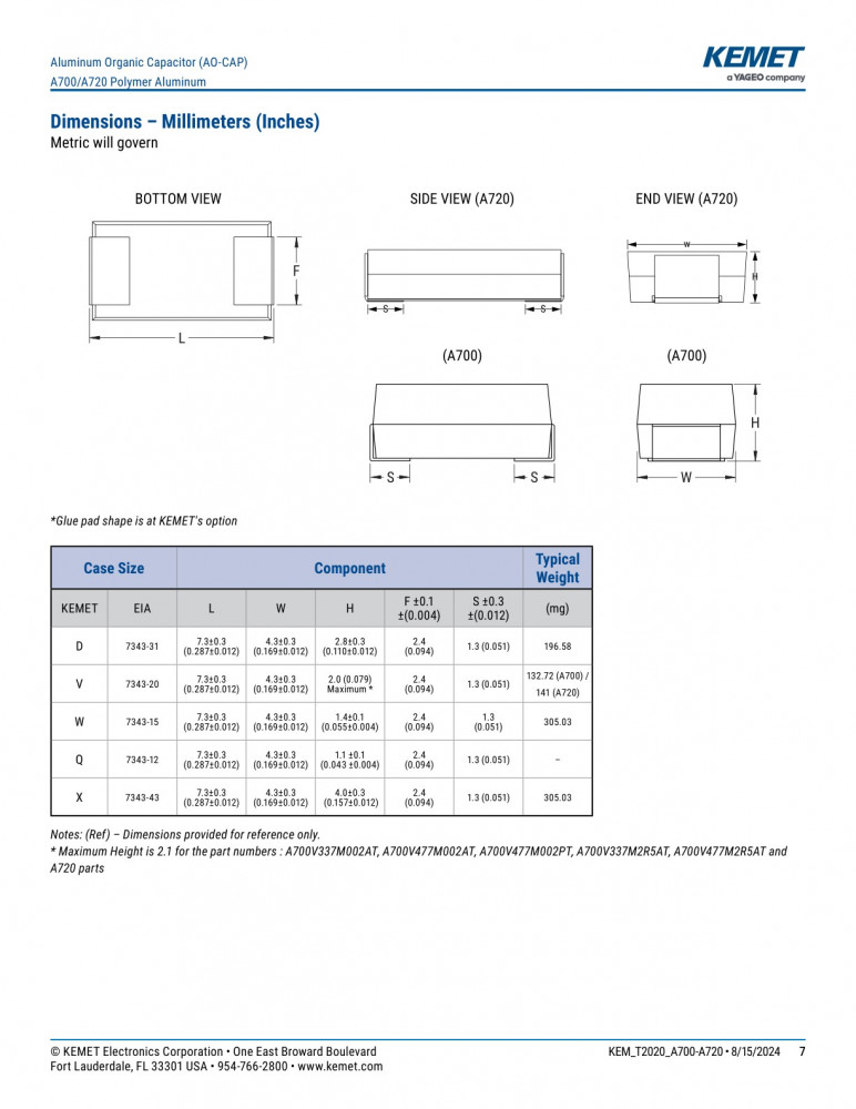 KEMET A700 A720 datasheet page 7