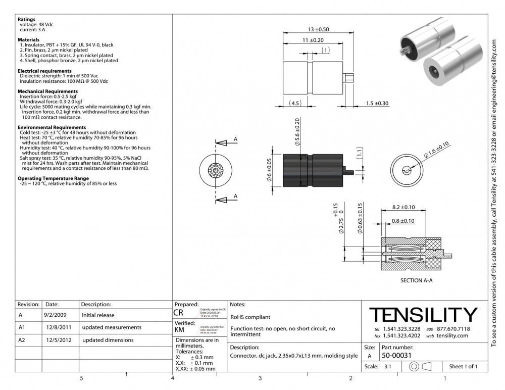 Technical drawing preview for Tensility International model 50-00031