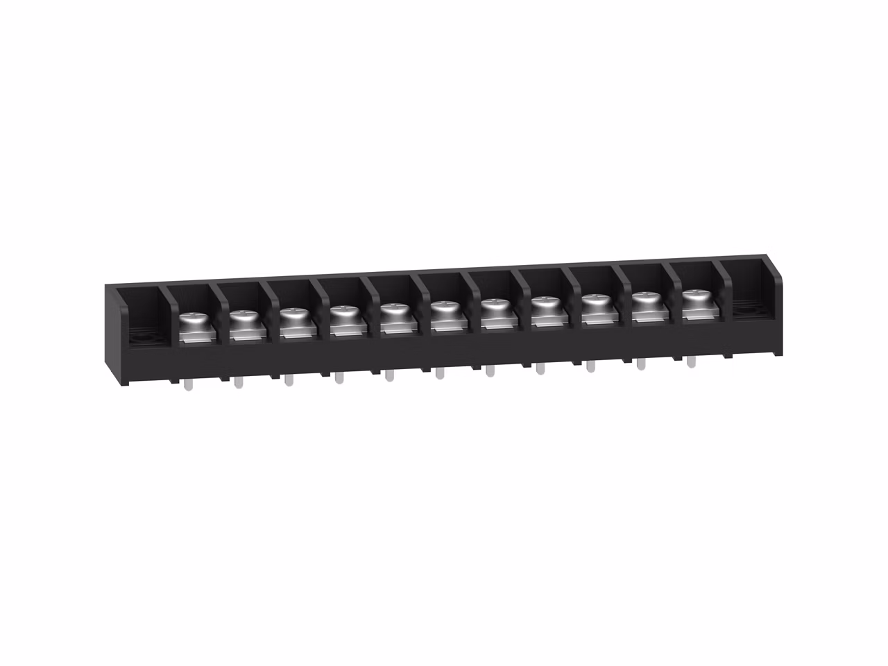 9.53mm Pitch, Single Row, Tri-Barrier Terminal Strip, with Mounting Ends, Black, Steel Screws, 5 Circuits
