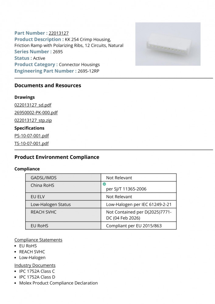 MOLEX 22013127 document image 1