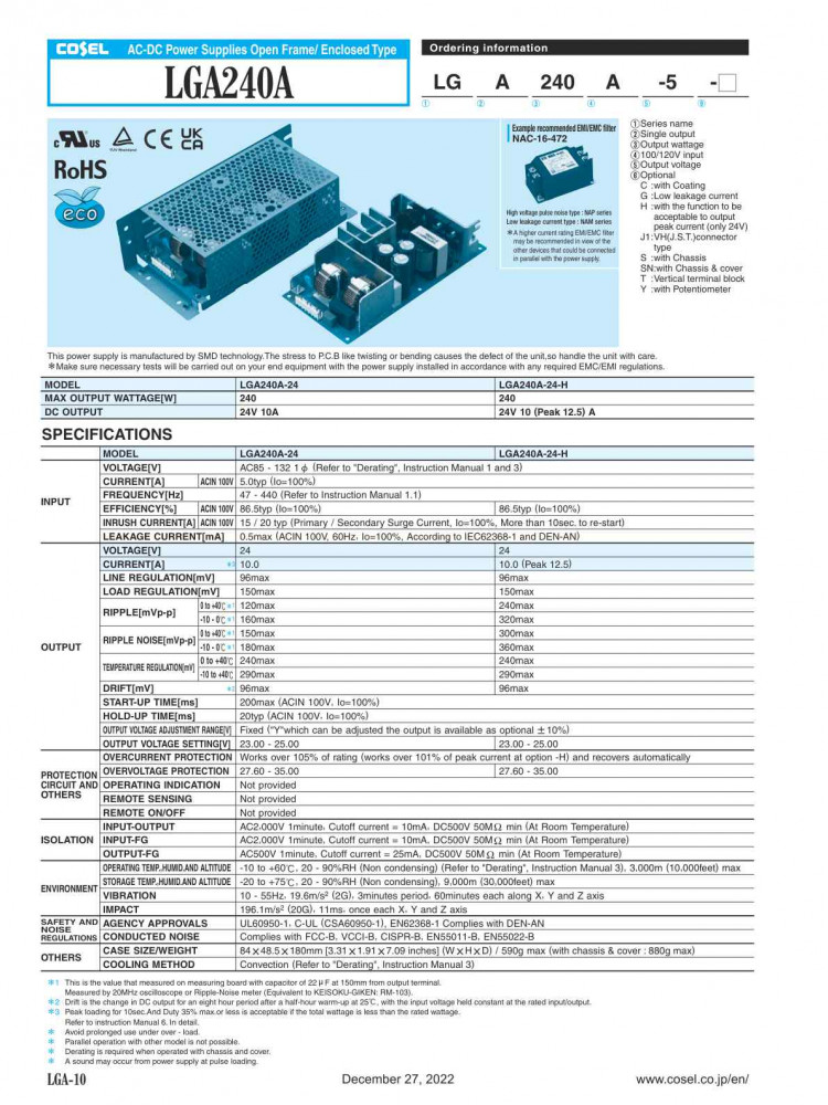 Cosel LGA series datasheet page 10