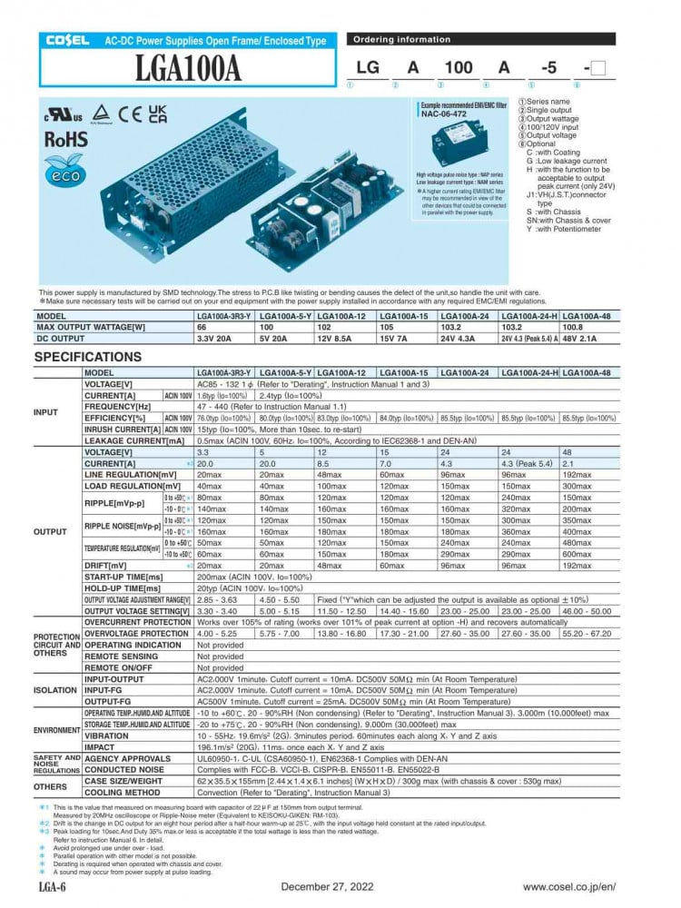 Cosel LGA series datasheet page 6