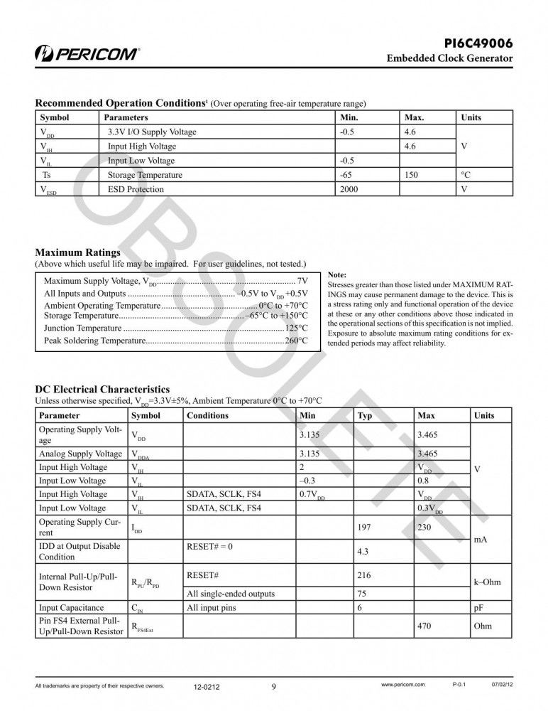 PI6C49006AE datasheet page 9