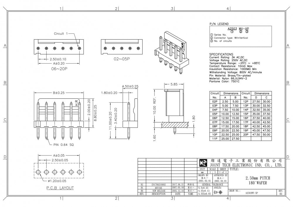 Joint Tech Elec A2503WV-05P product document page