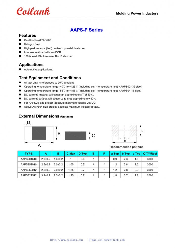 COILANK AAPS-F datasheet page 1