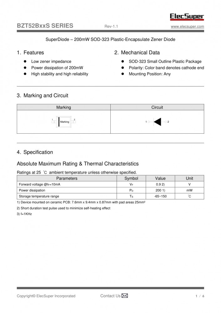 BZT52B5V6S datasheet page 1