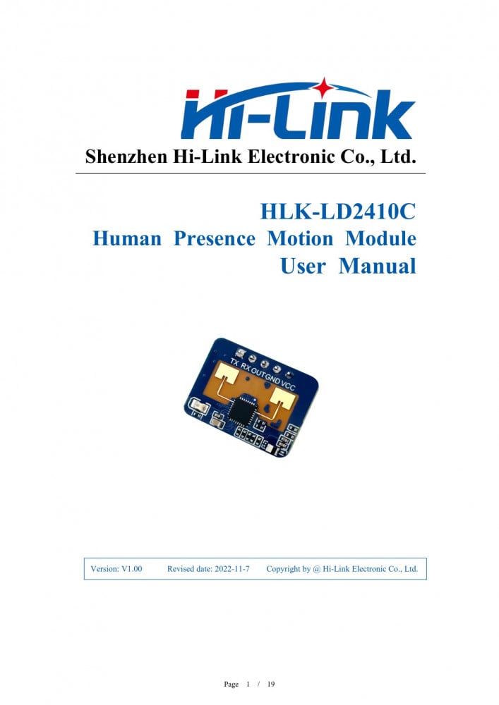 HLK-LD2410C-P technical manual page 1