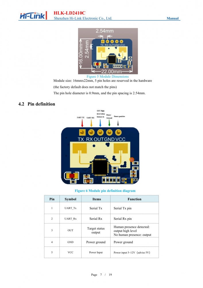 HLK-LD2410C-P technical manual page 7