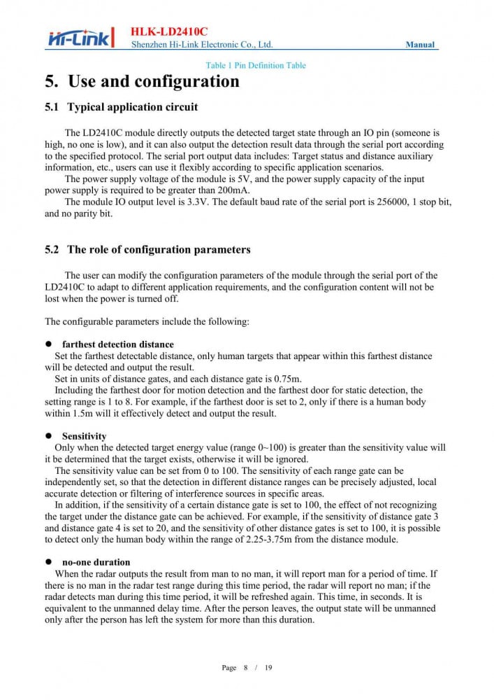 HLK-LD2410C-P technical manual page 8